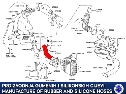 Replacement hose TOYOTA AVENSIS COROLLA VERSO 2.0 17342-27050 ...