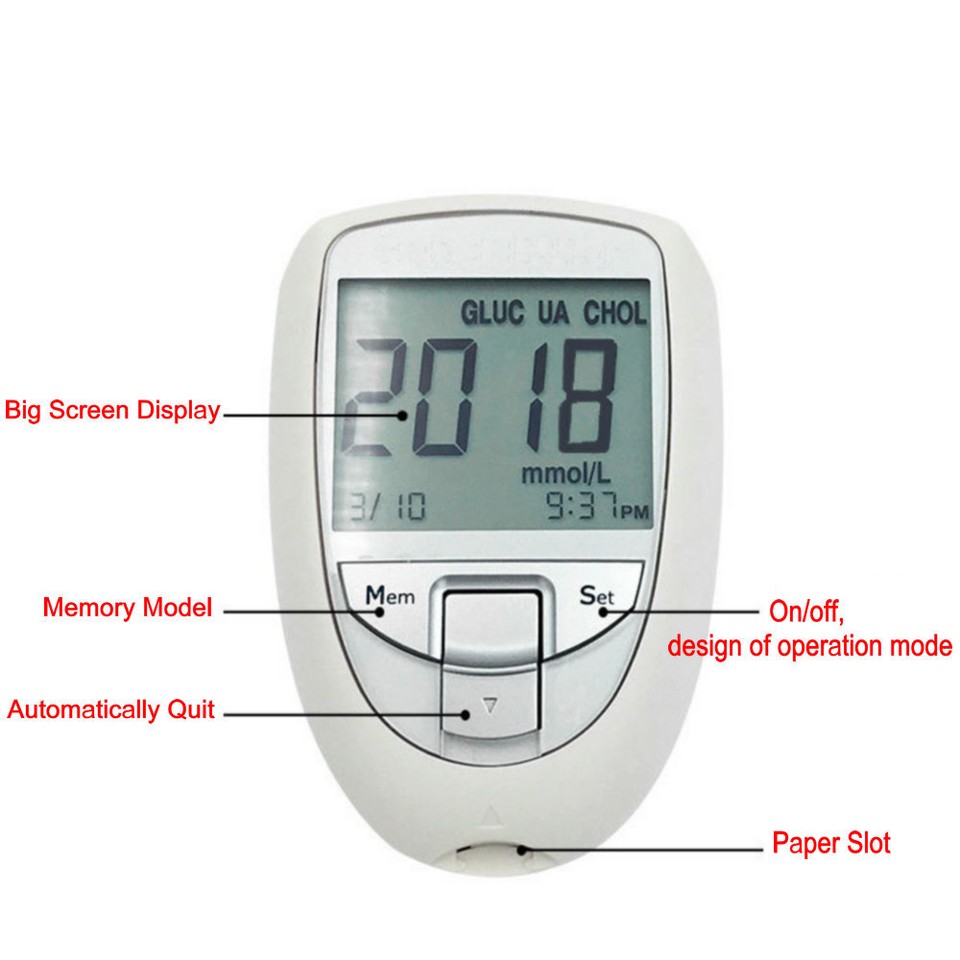 3 in 1 Cholesterol Test Meter Kit Cholesterol Meter Glucose Uric Acid ...