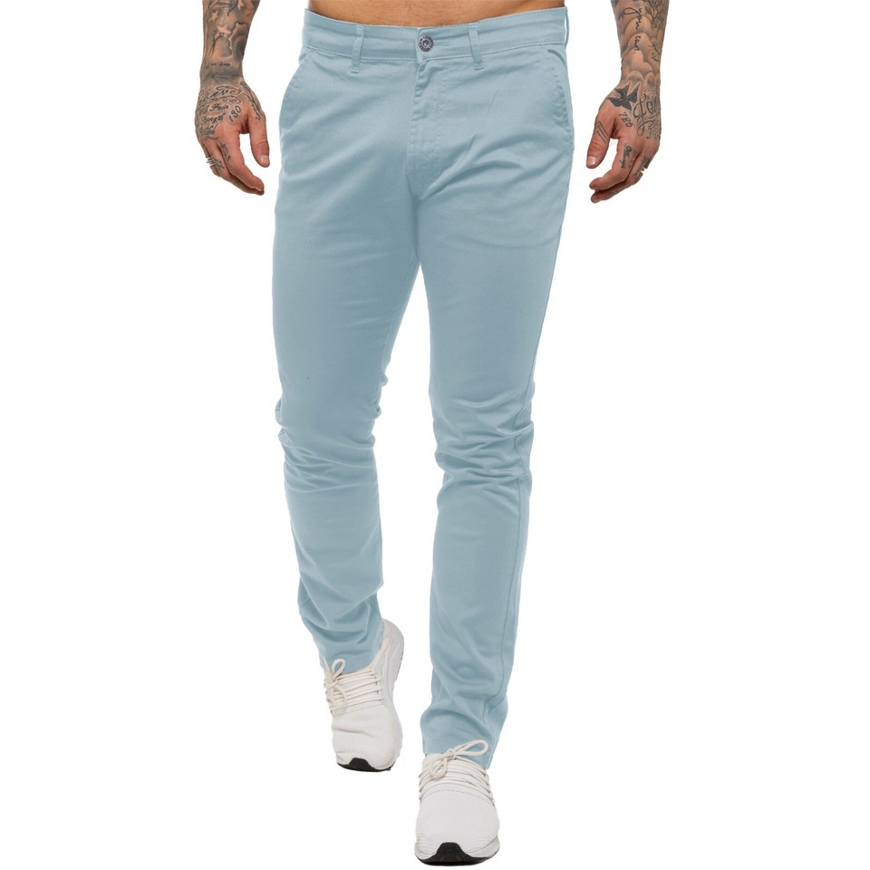 Enzo Mens Chino Trousers Slim Fit Stretch Cotton Jeans Pants All Waist ...