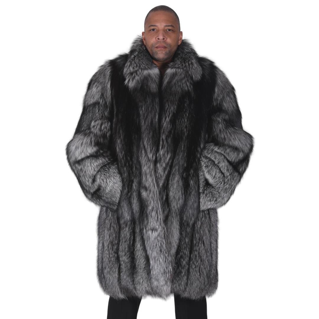 Winter Full Pelt Mens Luxury Real Silver Fox Fur Coats Warm Thick ...