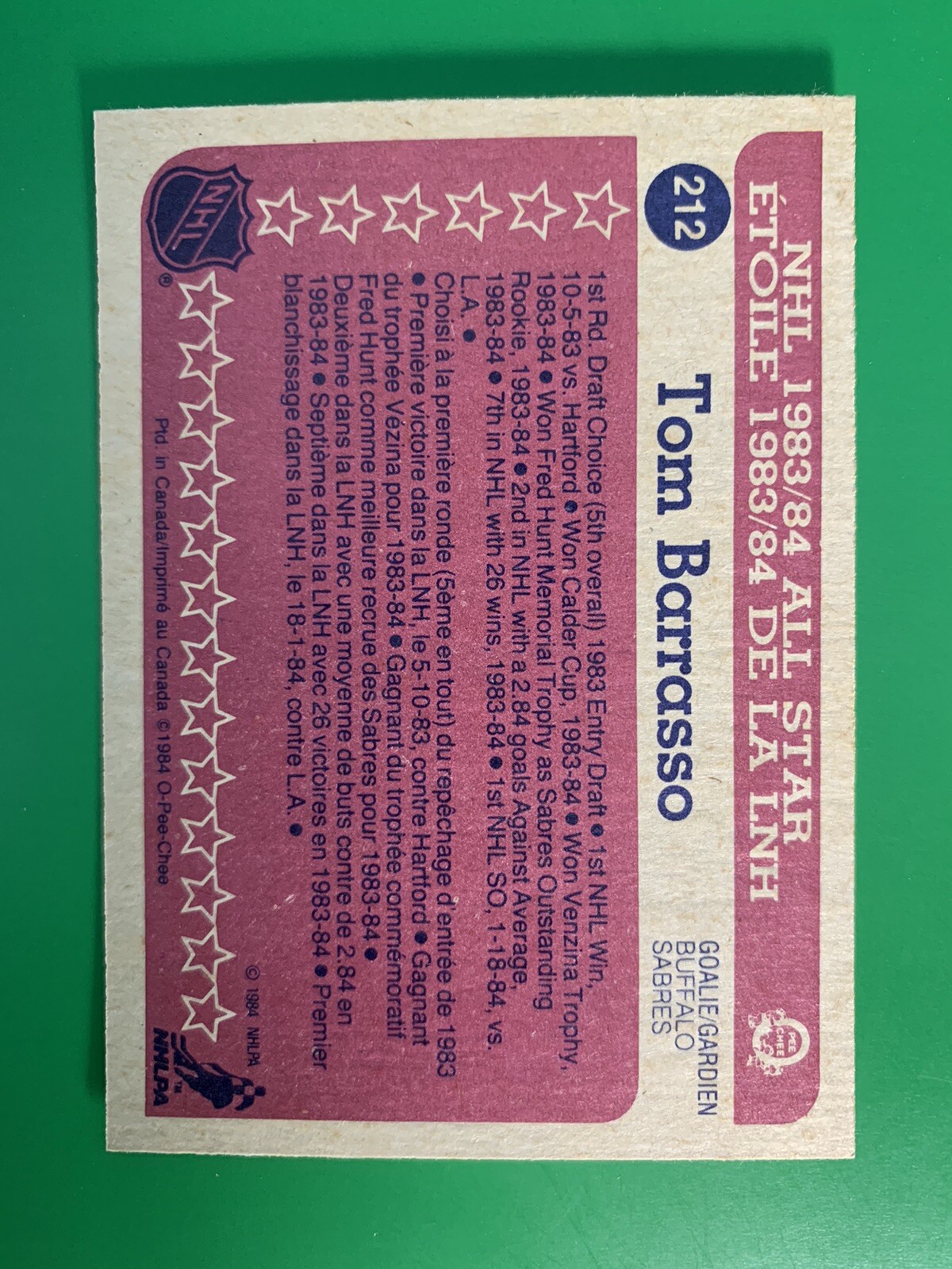 1984-85 O-Pee-Chee - #212 Tom Barrasso (RC) for sale online | eBay