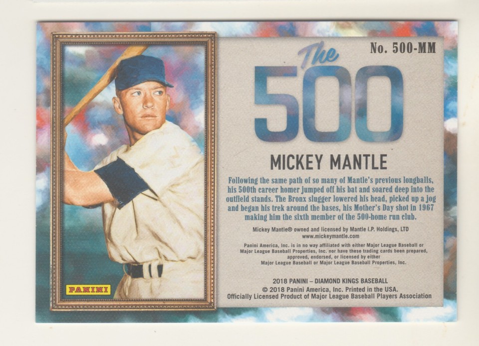 2018 Panini Diamond Kings THE 500 #500-MM MICKEY MANTLE New York ...