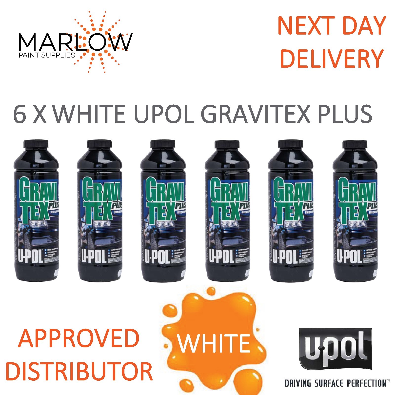 U-POL GRAVITEX PLUS HS STONE CHIP UPOL, PROTECTER - WHITE * 6 X 1LTR ...