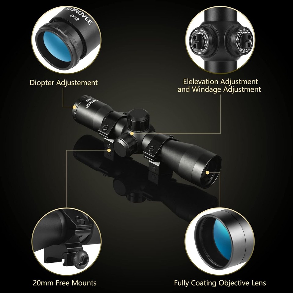 4X32 Compact Rifle Scope,Airsoft Scope Crosshair Optics,Hunting Gun ...