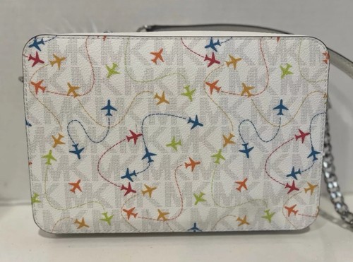 Michael Kors Jet Set WHITE Multi Airplane Print East West Crossbody Bag ...
