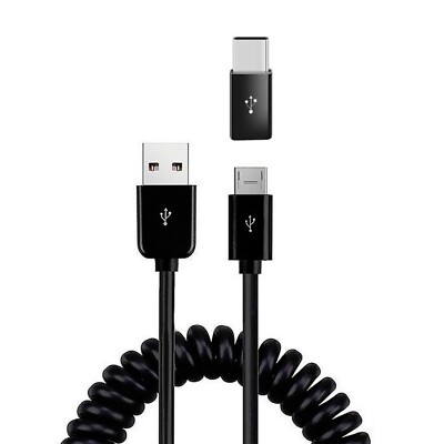 Charger Cord Coiled USB Cable Micro-USB to USB-C Adapter Power for Cell ...