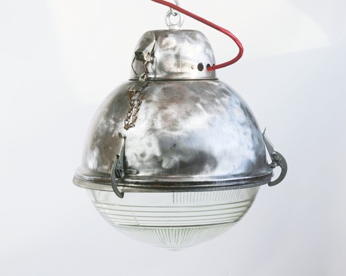 Vintage Soviet USSR industrial pendant light lamp fixture glass dome ...