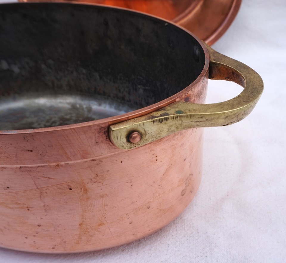 French Cookware Tinned Copper Lidded Cocotte Stew Pot Metaux Ouvres ...