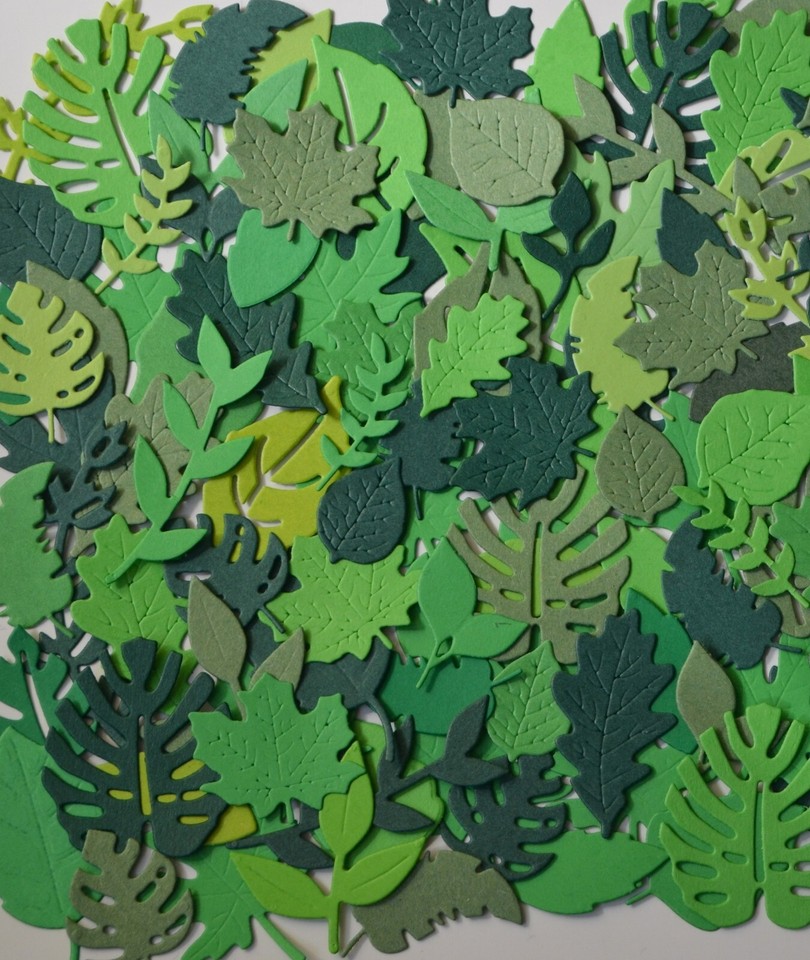 100 Mixed Green Leaves & Stems Card Toppers Scrapbooking Craft Making ...