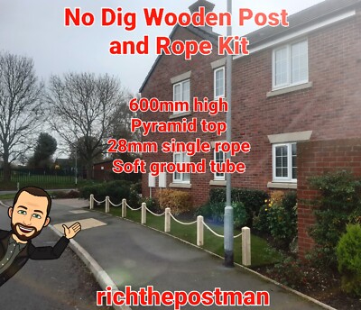 Wooden Post and Rope Kit, timber picket fence, rope barrier, NO dig ...