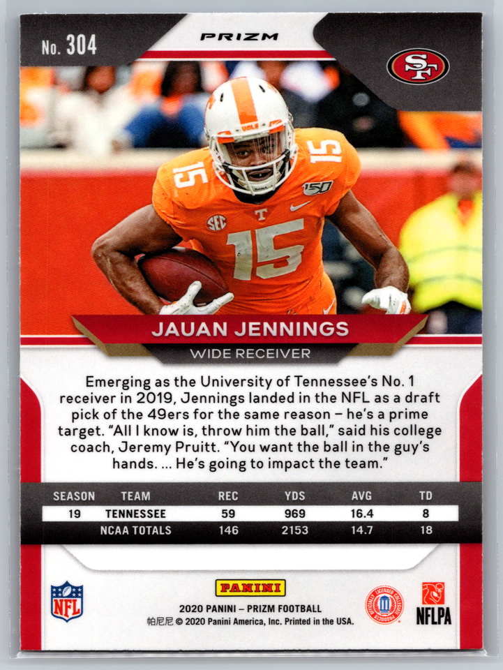 Jauan Jennings 2020 Panini Prizm Red White Blue Prizm Rookie Card #304 ...
