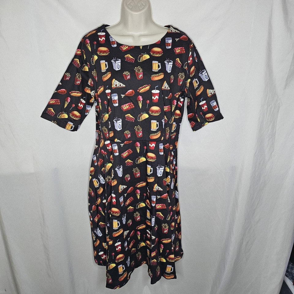 Fast Food Takeout Pizza Beer Taco Burger Fry Hot Dog Black Retro Pinup ...