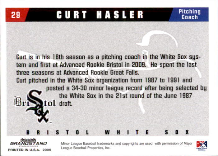 2009 Bristol White Sox Grandstand #18 Curt Hasler Pitching Coach ...