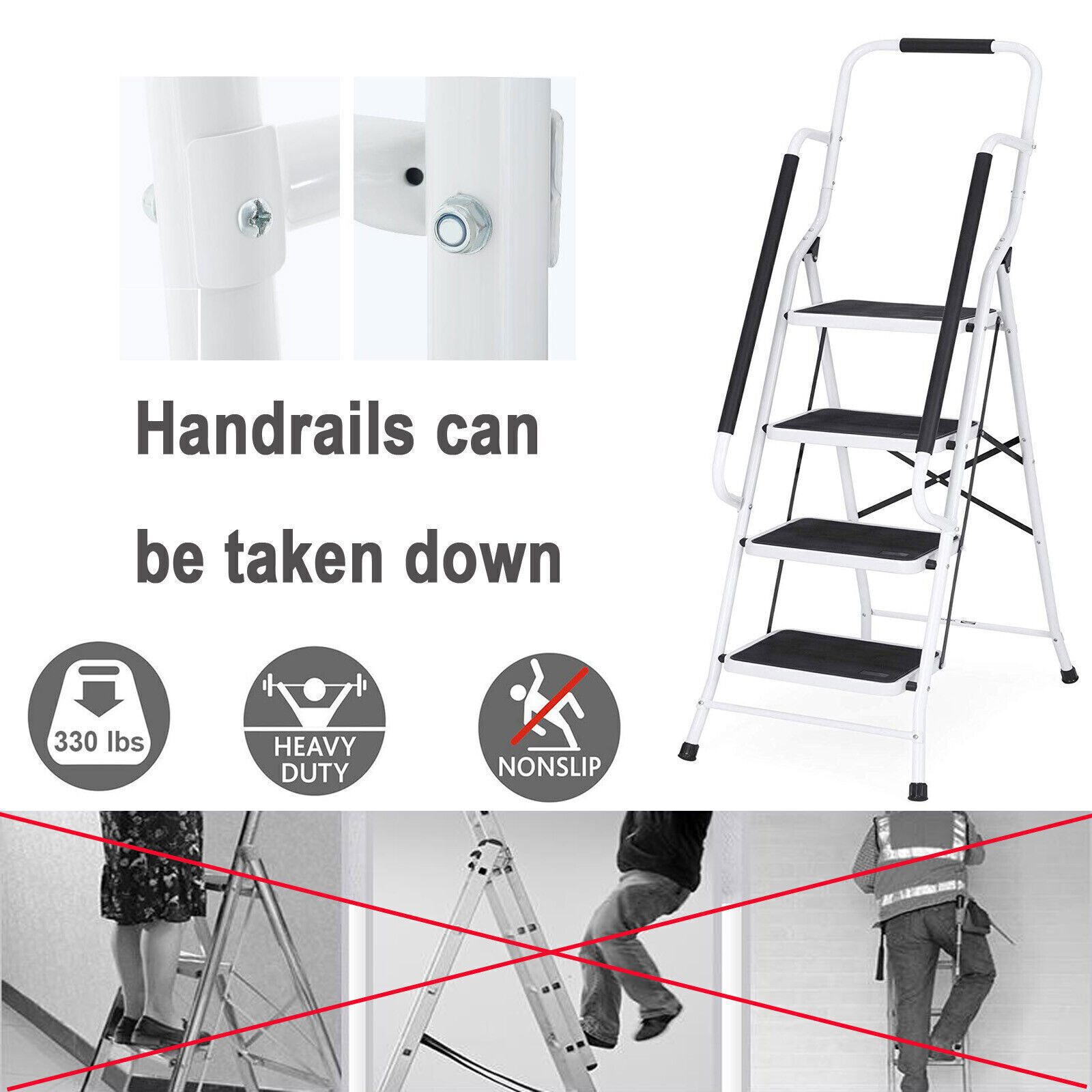 Folding 2 3 4 Steps Ladders MultiUse Tread Step Small Stool Non-Slip ...