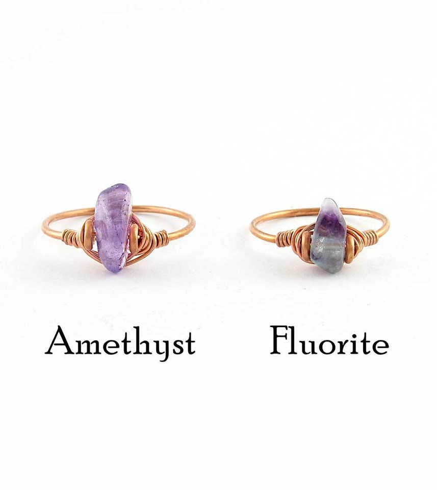 Gemstone Stackable Rings Copper Wire-Wrapped Handmade Amethyst Fluorite ...