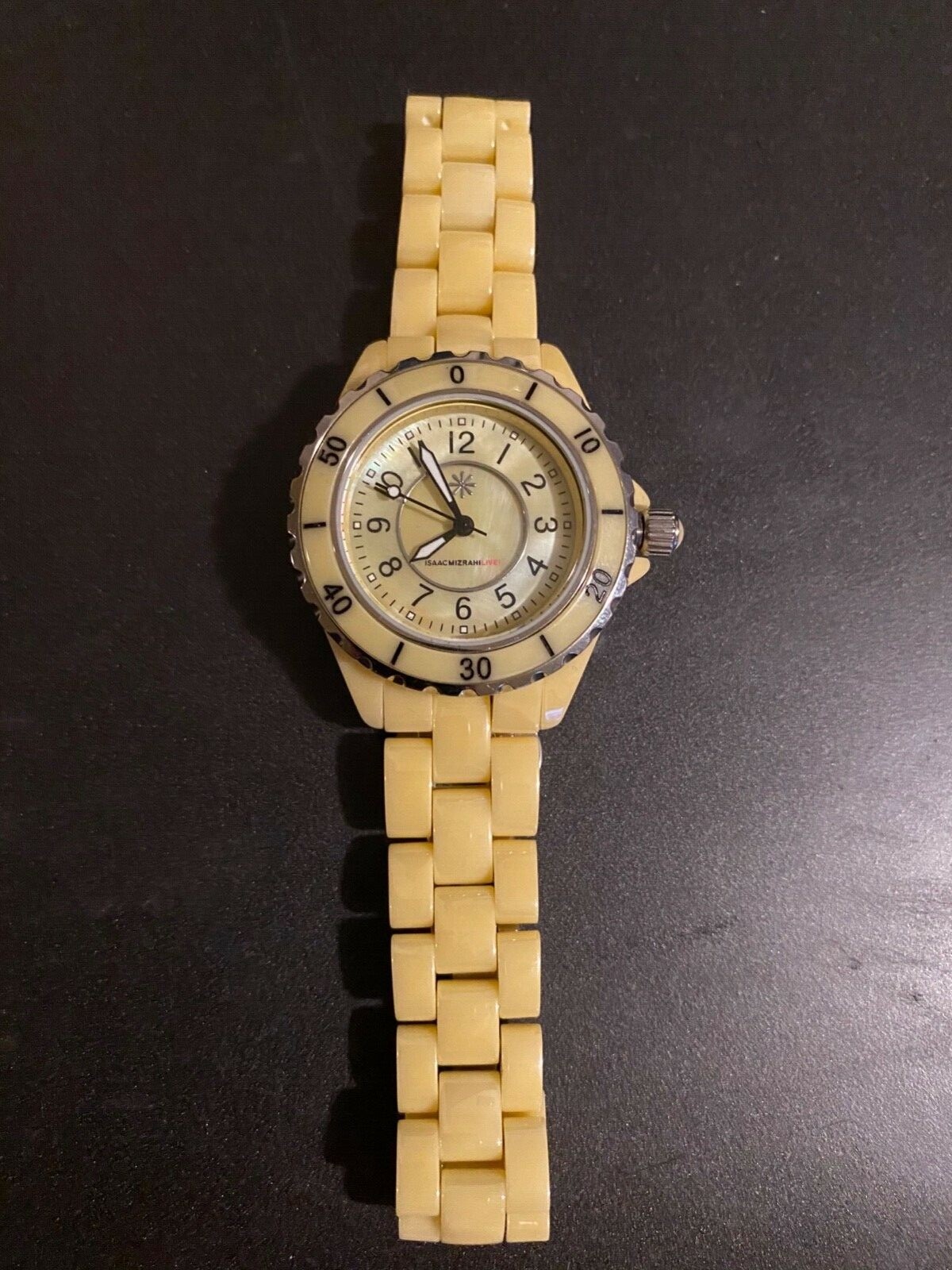 Isaac Mizrahi Live! Ceramic Watch with Mother-of-Pearl Dial Pale Yellow ...