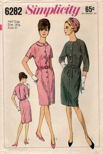 Simplicity 6282 Belted Step-In Dress w Slim Skirt Kimono Sleeve HALF Sz ...