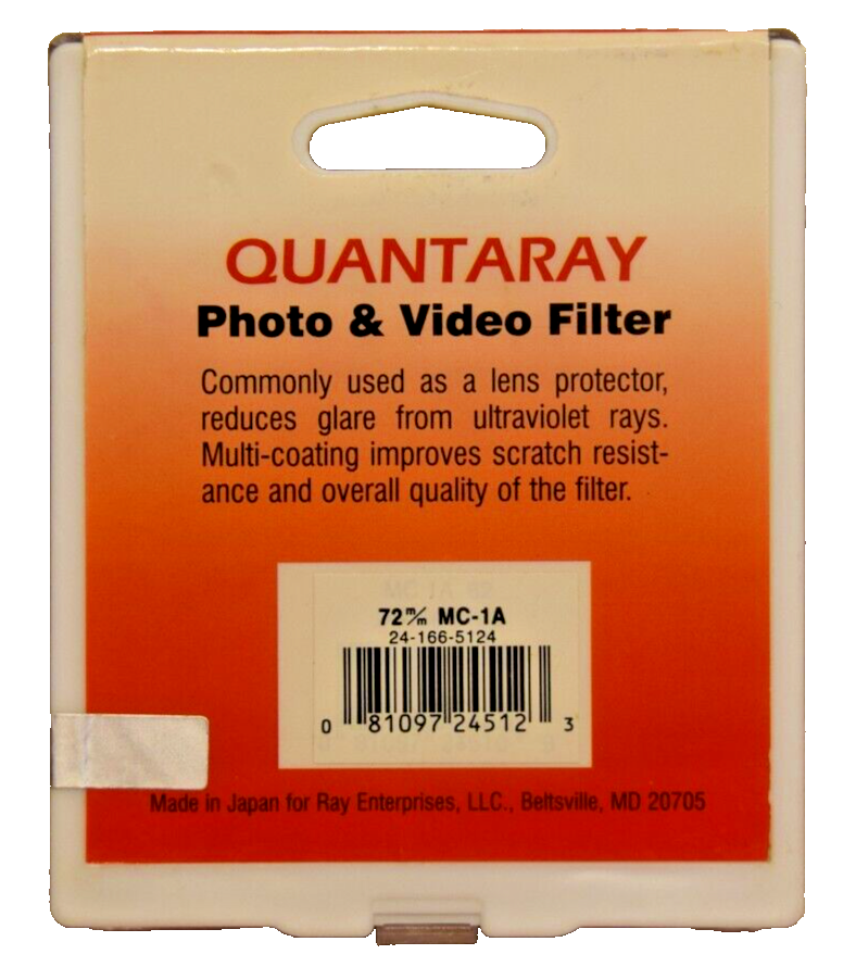 Quantaray 72 mm Cir. Screw-In Filter w Case Made in Japan MC Quantaray 72 mm Cir. Screw-In Filter w Case Made in Japan MC