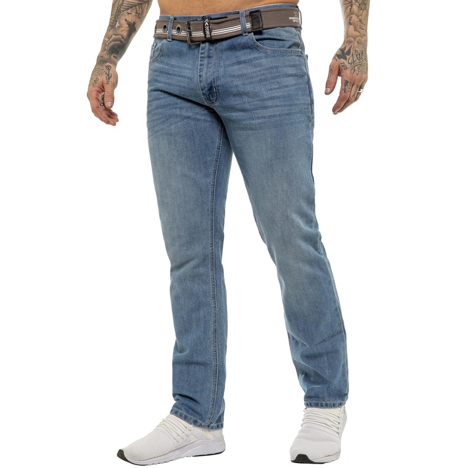 Enzo Jeans Mens Straight Leg Denim Trouser Belted Regular Fit Pants All ...