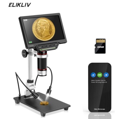 Elikliv 7'' Digital Microscope 10-1300X 16MP 1080P USB Coin Magnifier ...