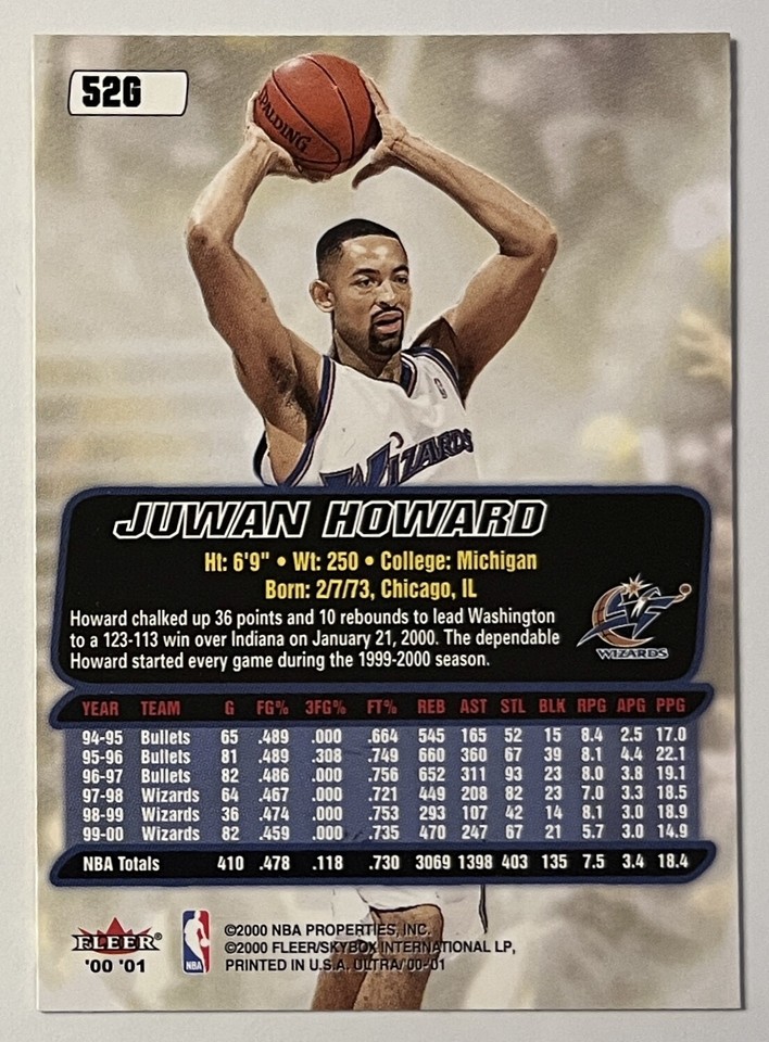 Juwan Howard Gold Medallion Card #52G 2000-01 Fleer Ultra | eBay
