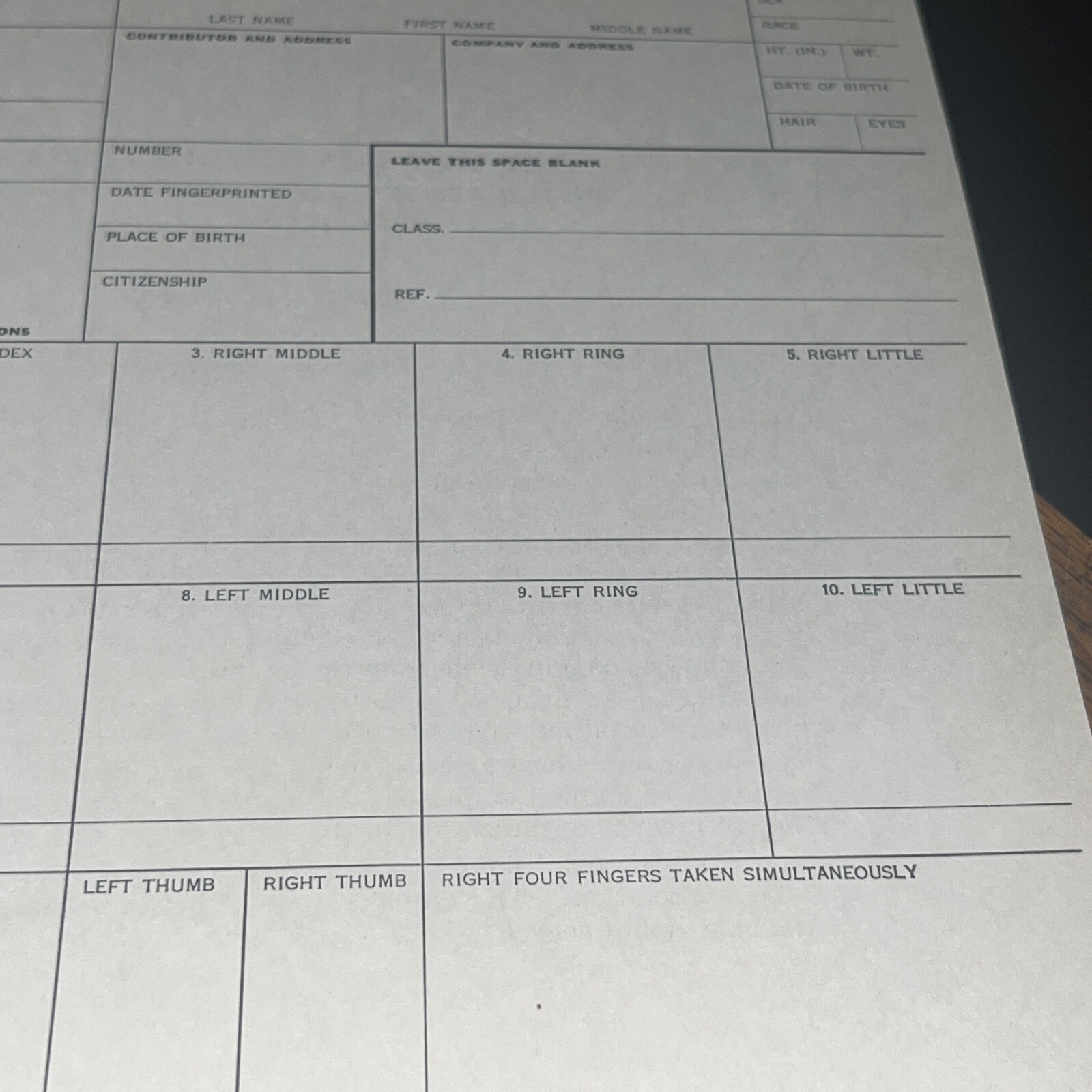 FBI Fingerprint Cards, Form FD-258 - 5 cards unused Vintage 1955 Blank ...