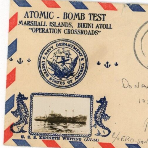 1946 Real Photo Postal Cover USS Kenneth Whiting AV14 Atomic Bomb ...