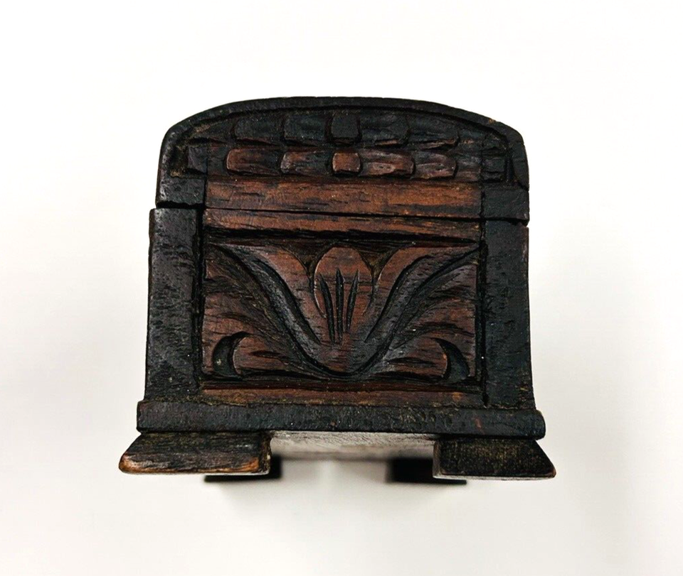 Vintage Primative Wood Chest Box Wooden Hand Carved 4 1/4" x 2 3/4" x 3 ...