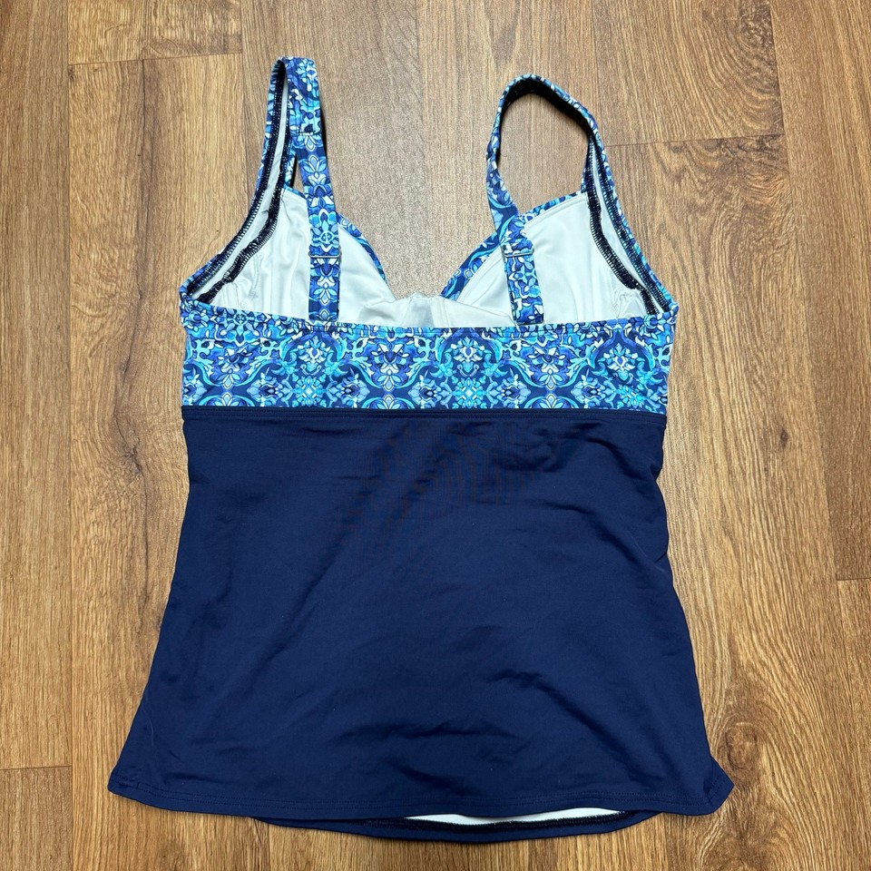 Lands End Blue Color Block Blue Geo Floral Underwire Tankini Swim Top ...
