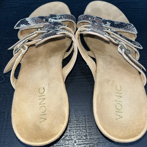 NEW VIONIC WEDGE SANDALS- Adjustable Triple Strap Snakeskin Slides ...