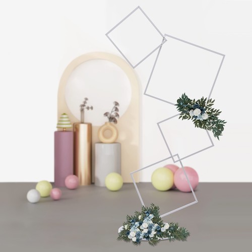 White Metal Flower Frame Weddings Square Backdrop Garland Plants ...