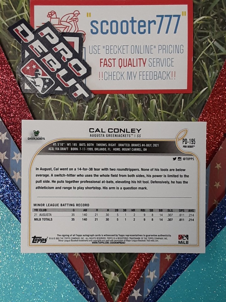 2022 Topps Pro Debut~#195⭐CAL CONLEY⭐*Debut RC《 AUTOGRAPH/AUTO 》BRAVES ...