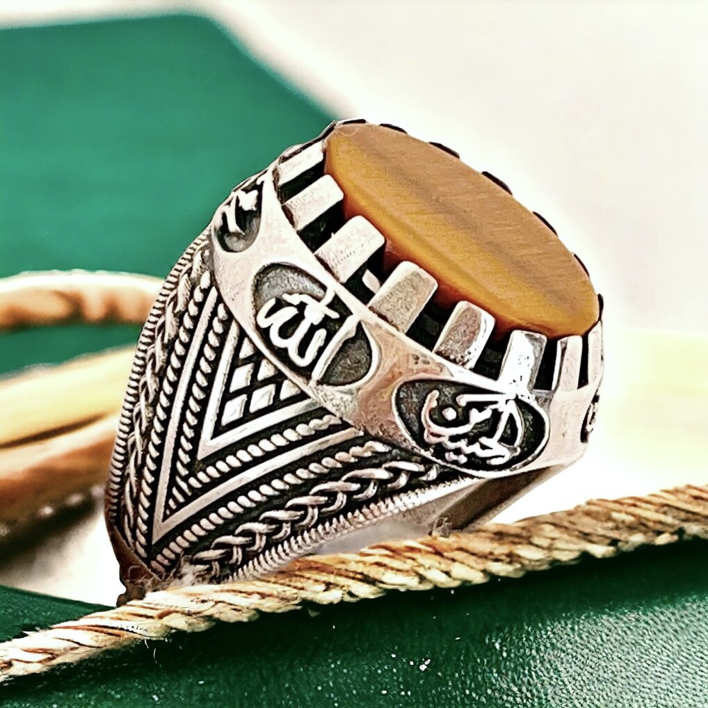 Men shia islamic ring Tiger's eye 925 silver yemeni ehlibeyt Hasan ...