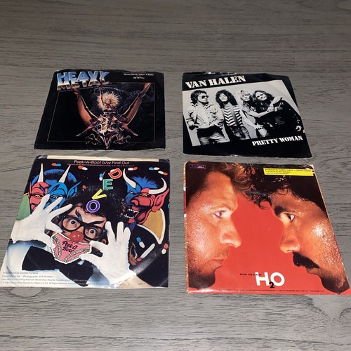 45 RPM 7" Record LOT OF 4 Records HALL & OATES VAN HALEN DEVO HEAVY ...