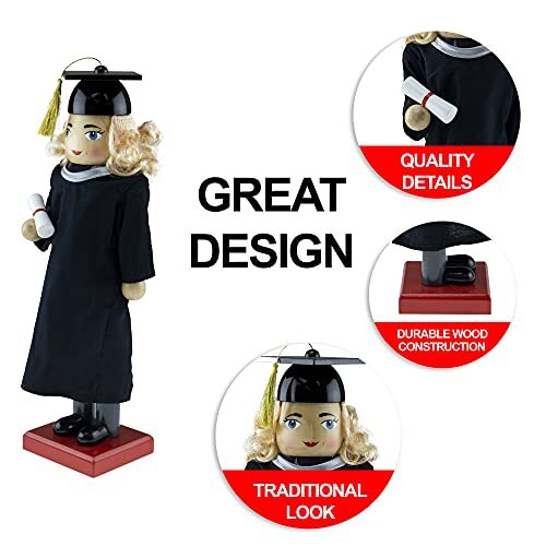 Female Graduate 14 Inch Traditional Wooden Nutcracker Festive Christmas ...