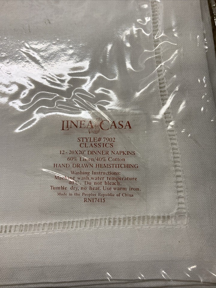 12 Linea Casa Classics 20" x 20" Linen Cotton Dinner Napkins Style 7902 ...