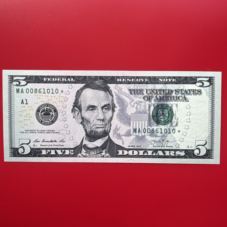 Low Serial 2013 $5 Star Note Federal Reserve Note 5 Of 5 Consecutive ...