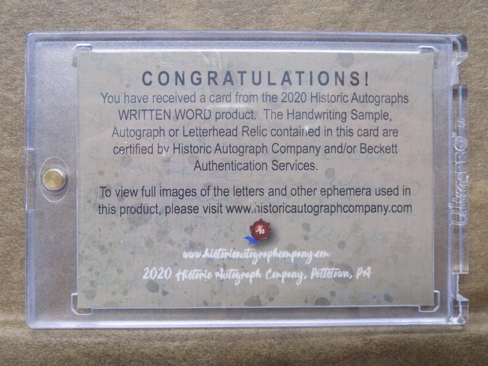 2020 Historic Autographs Written Word Elmer Smith Authentic Handwriting ...