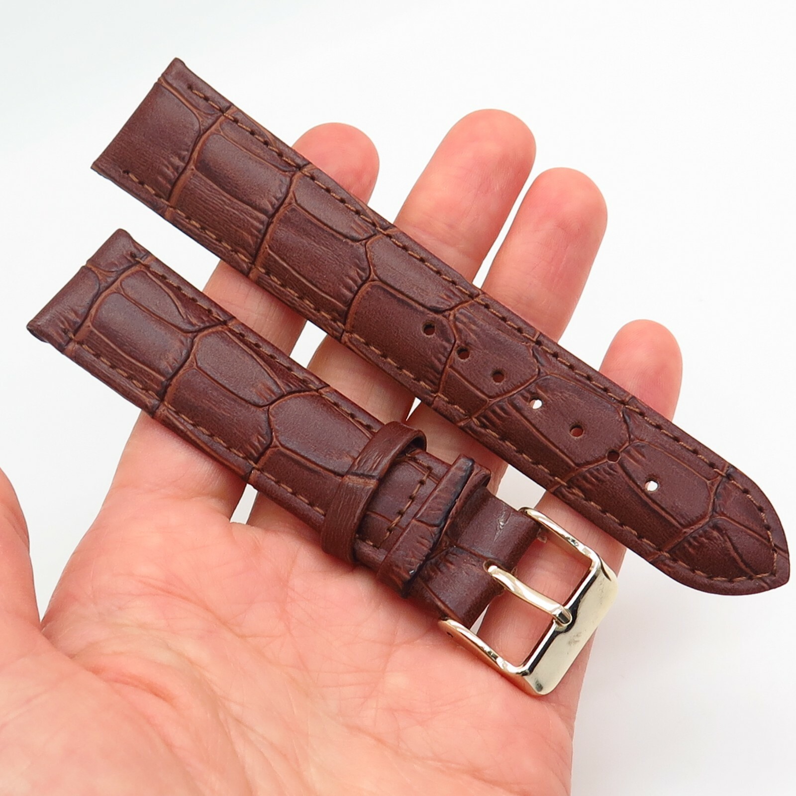 20mm Brown Genuine Leather Waterproof Gold Tone Watch Band | eBay