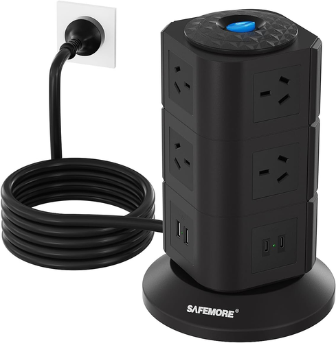 Tower Powerboard with 2 USB A & 2 USB C Ports, SAFEMORE Surge Protected ...