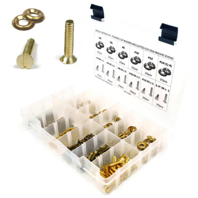 Brass Slotted Flat Head Machine Screw Assortment Kit with Cup Washers ...