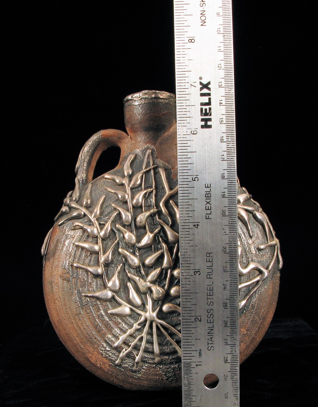 CERAMIC ART POTTERY VESSEL FLASK STERLING SILVER ISRAEL DOMAR ARTISTS ...