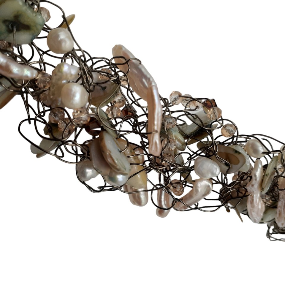Artisan Wired Necklace Natural White Abalone Chips Hand Crafted ...