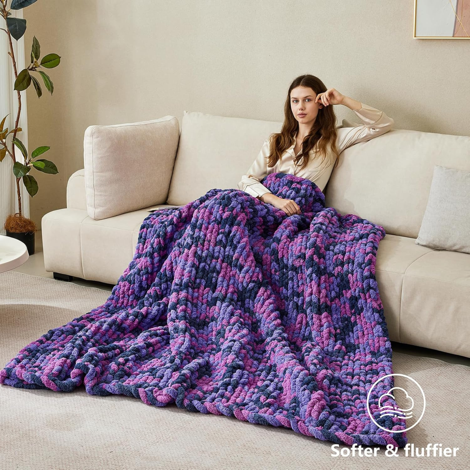 Cozyful Chunky Yarn for Hand Knitting - 10 Chunky Chenille Blanket Yarn ...