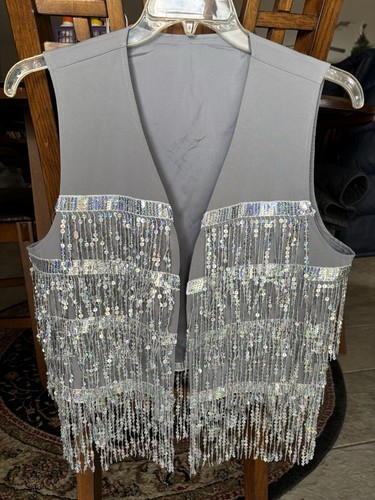 Glitter Fringe dazzling Silver Vest Roaring 20's style party dance | eBay