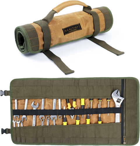 Tool Roll, 16OZ Waxed Canvas Roll up Tool Pouch with Handle & 23 ...