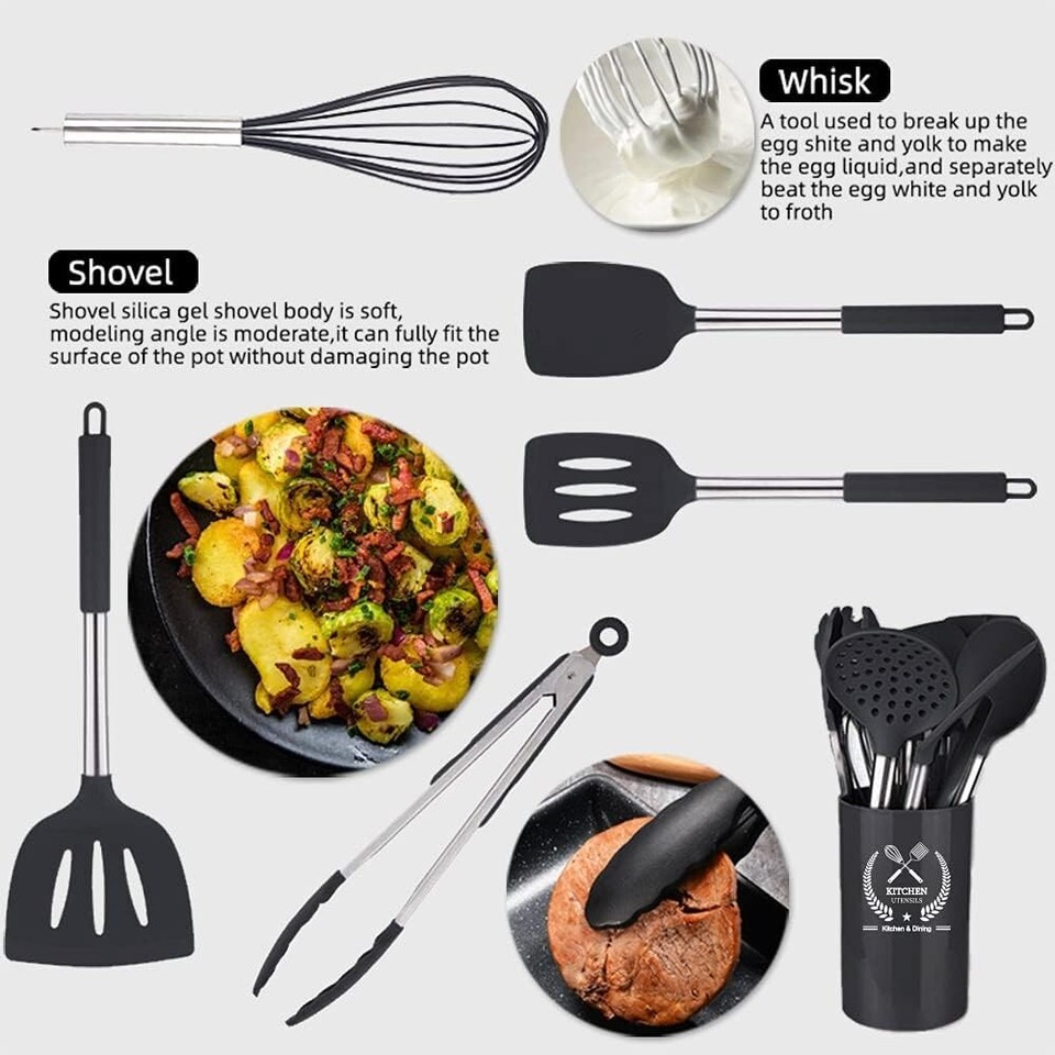 Silicone Kitchen Utensils Set,30 Pcs Silicone ,Stainless Steel Cooking ...