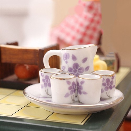 1Set 1:12 Dollhouse Miniature Tea Set Porcelain Tea Mugs Jugs w/Tray ...