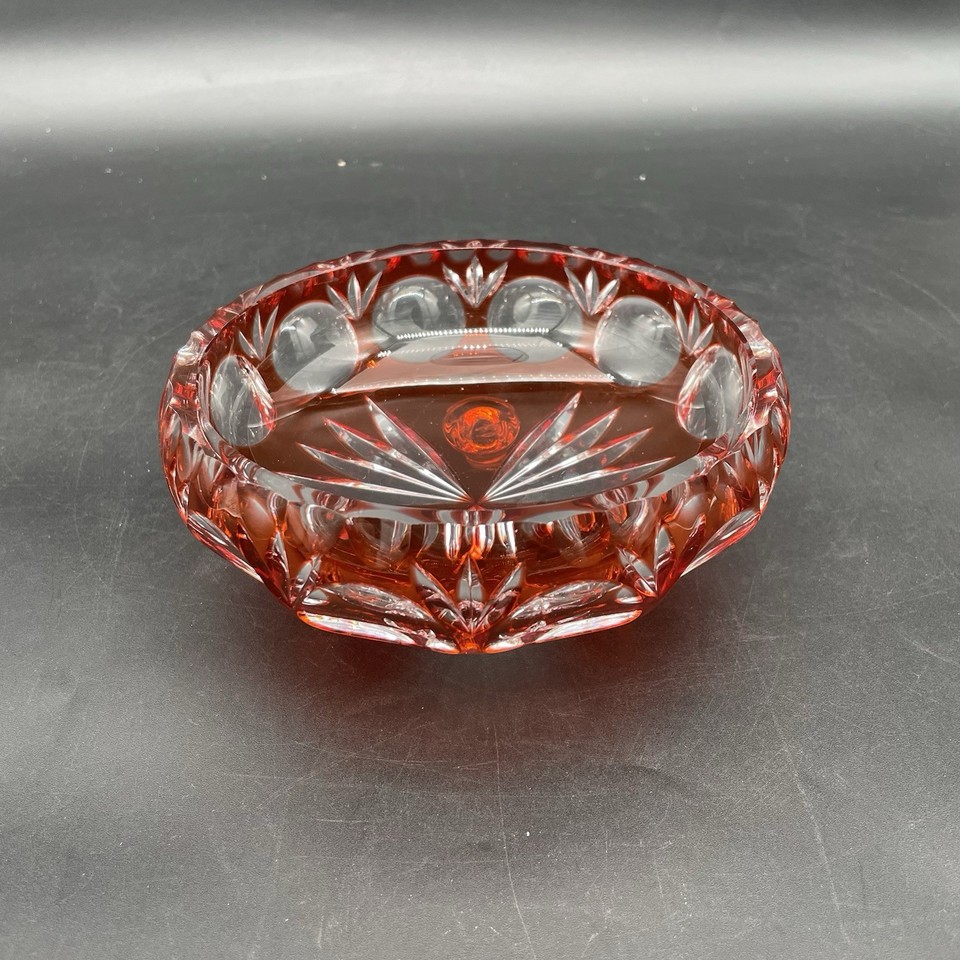Vintage Cranberry Lead Cut Crystal Footed Small Bowl | eBay