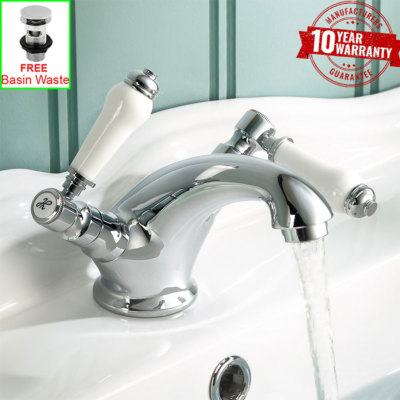 Traditional Chrome White Ceramic Levers Monobloc Basin Mixer Tap for ...